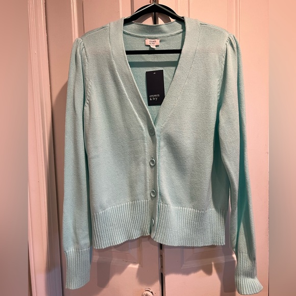 crown & ivy | Sweaters | Nwt Crown Ivy Mint Green Vneck Crdigan Sweater ...